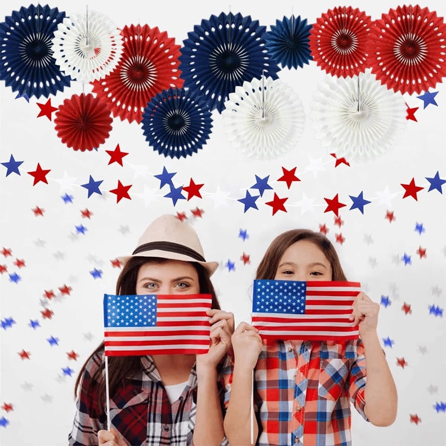 Red White Blue Hanging Honeycomb Round Paper Fans Decoration Patriotic ...