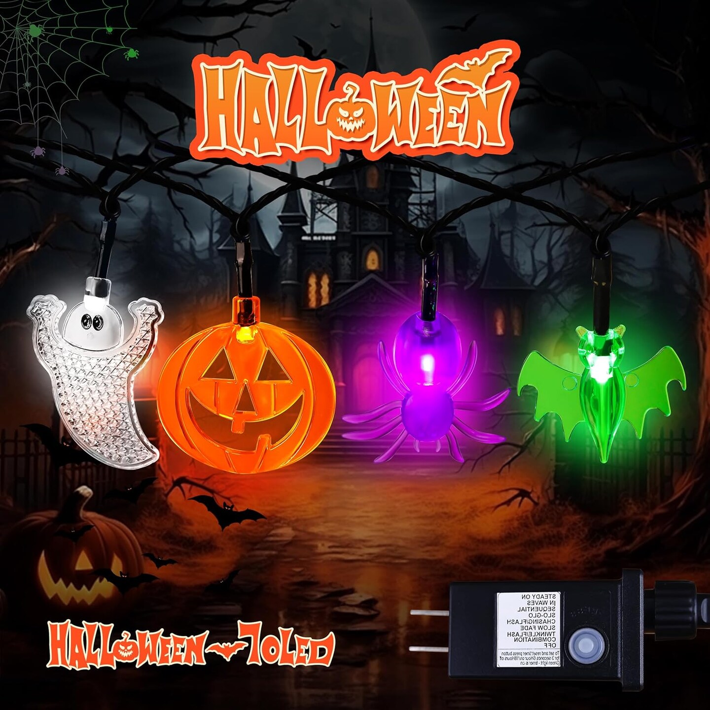 70 LED Pumpkin Bat Spider Ghost String Lights - 22.6 FT | Michaels