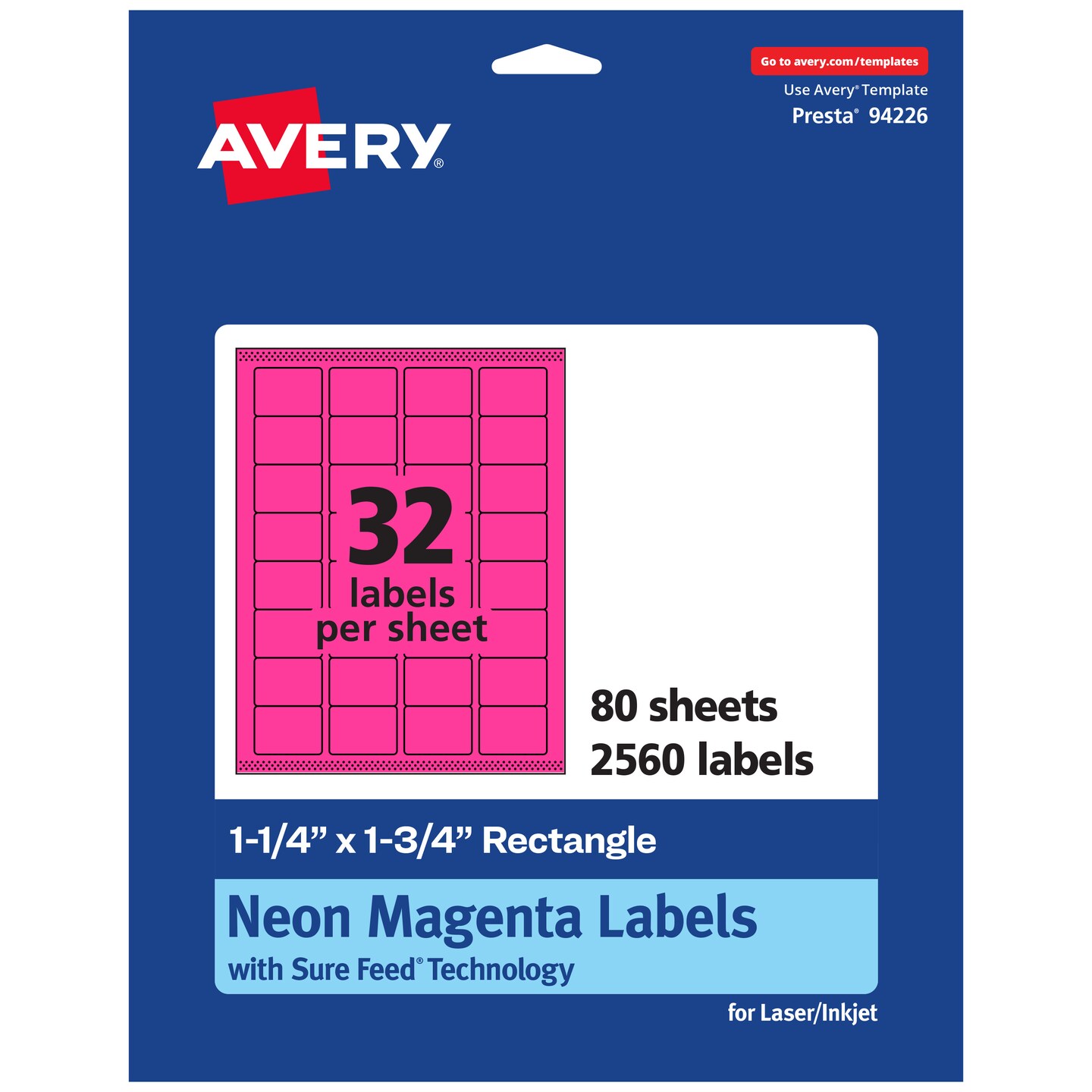 Avery Neon Magenta Paper Labels, 1.25" x 1.75" Rectangle, Color: Neon ...