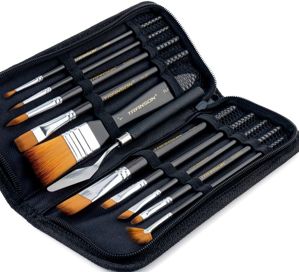 Paint Brush Kit 10pcs Art Brushes and 1 Paint Spatula with Brush Case ...