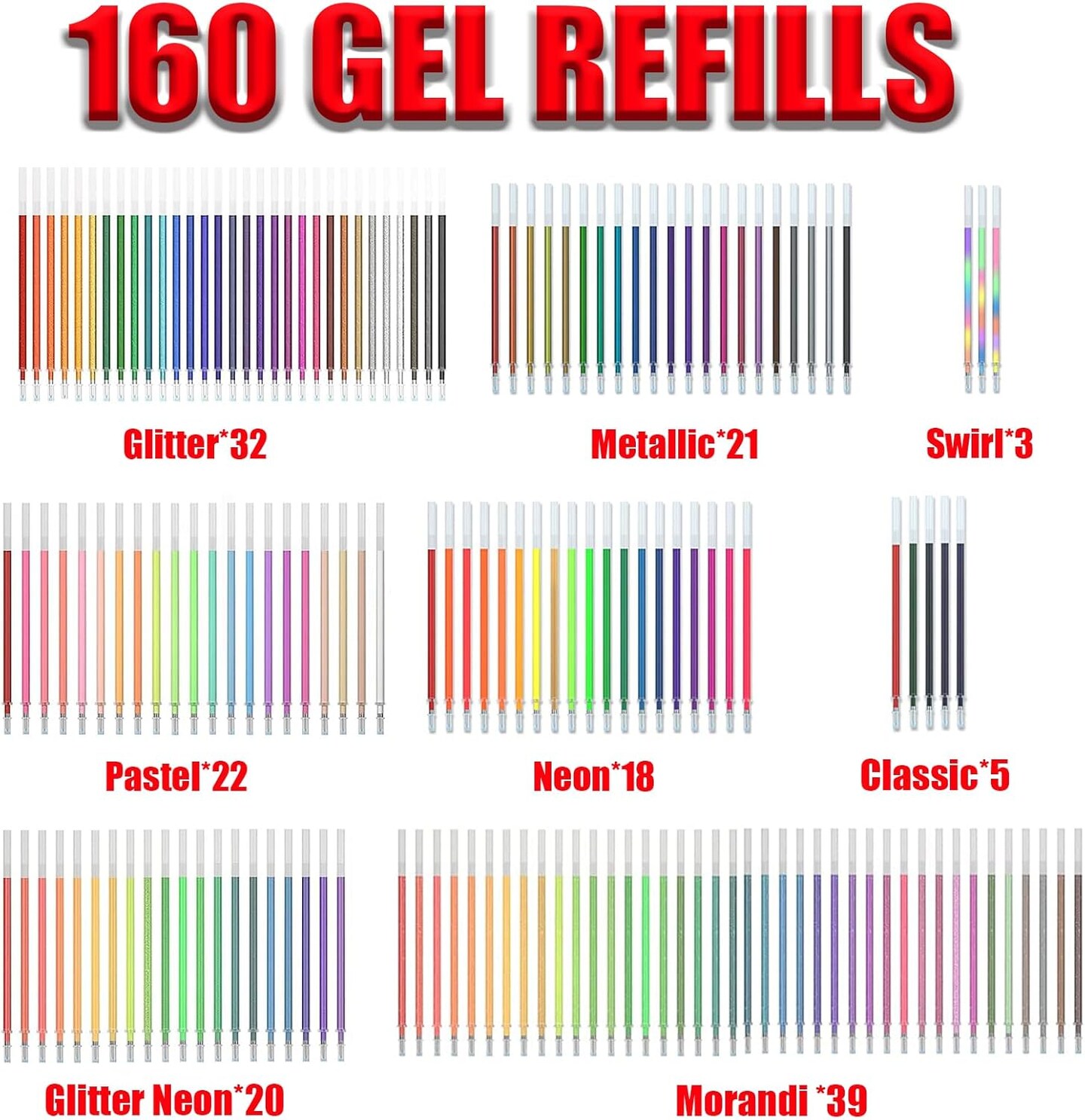 320 Pack Gel Pens Set,160 Colored Gel pen with 160 Refills 100% More ...