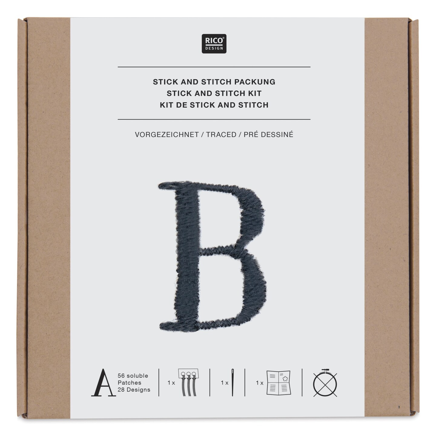 Rico Design Stick and Stitch Embroidery Kit - Pkg of 56, Black Alphabet ...