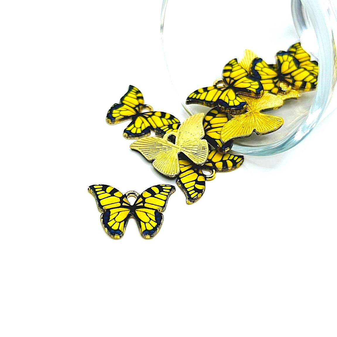 4, 20 or 50 Pieces: Yellow and Black Enamel Butterfly Charms | Michaels