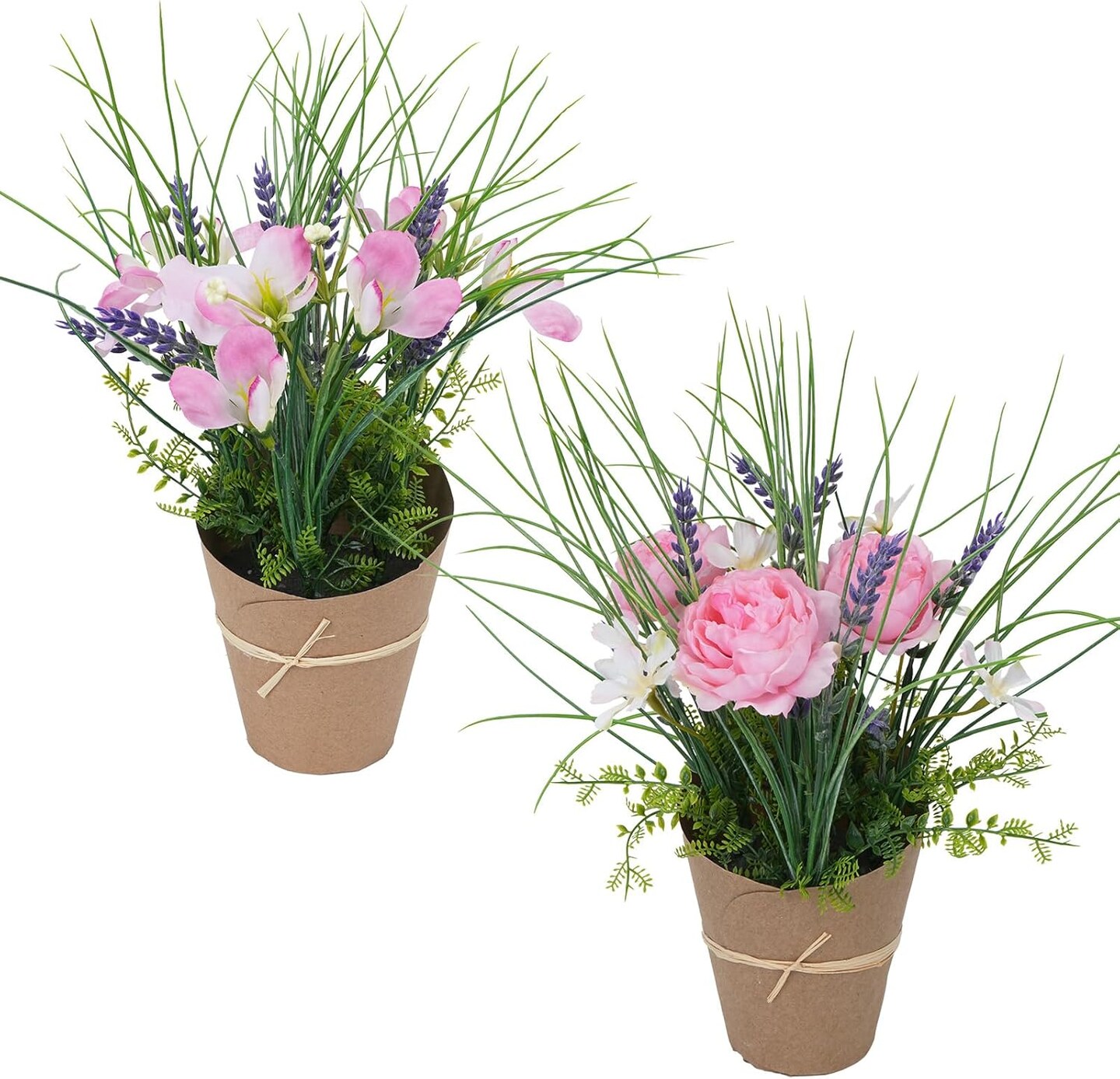 Potted Artificial Flowers Pink Fake Flowers in Pot Fake Lavender Orchid ...
