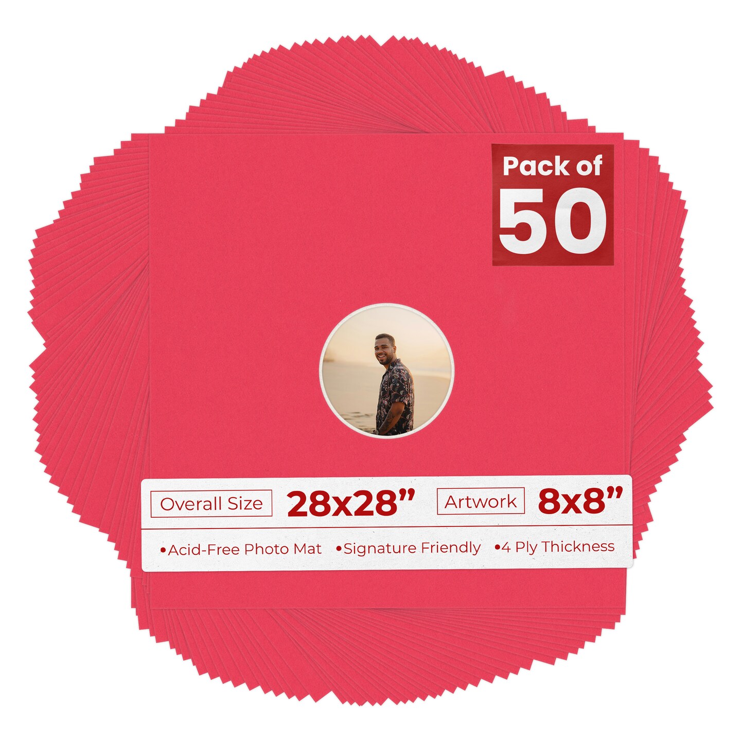 Cardinal Red Mat Board for 28x28 Frames - Circle Opening for 8x8 Photos ...