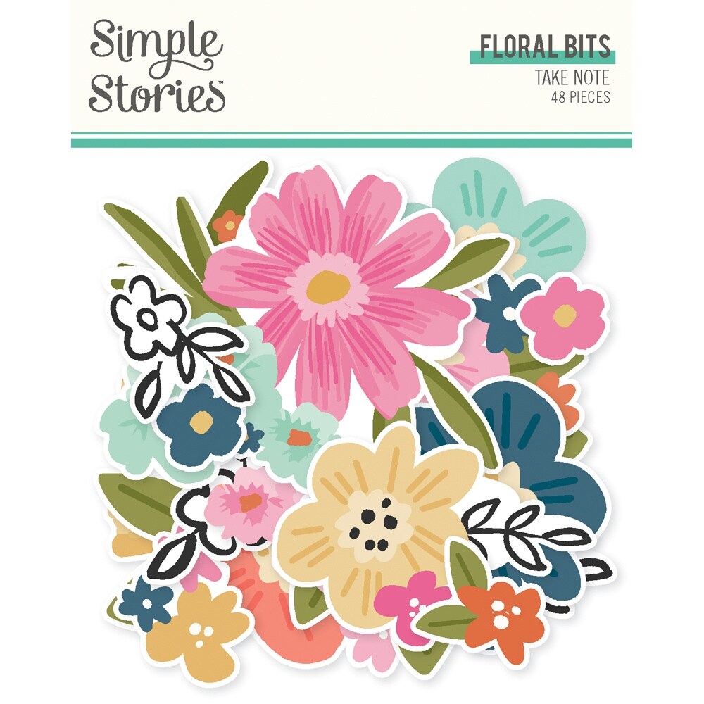 Simple Stories Floral Bits & Pieces Die Cuts 48/Pkg-Take Note, Count: 1 ...