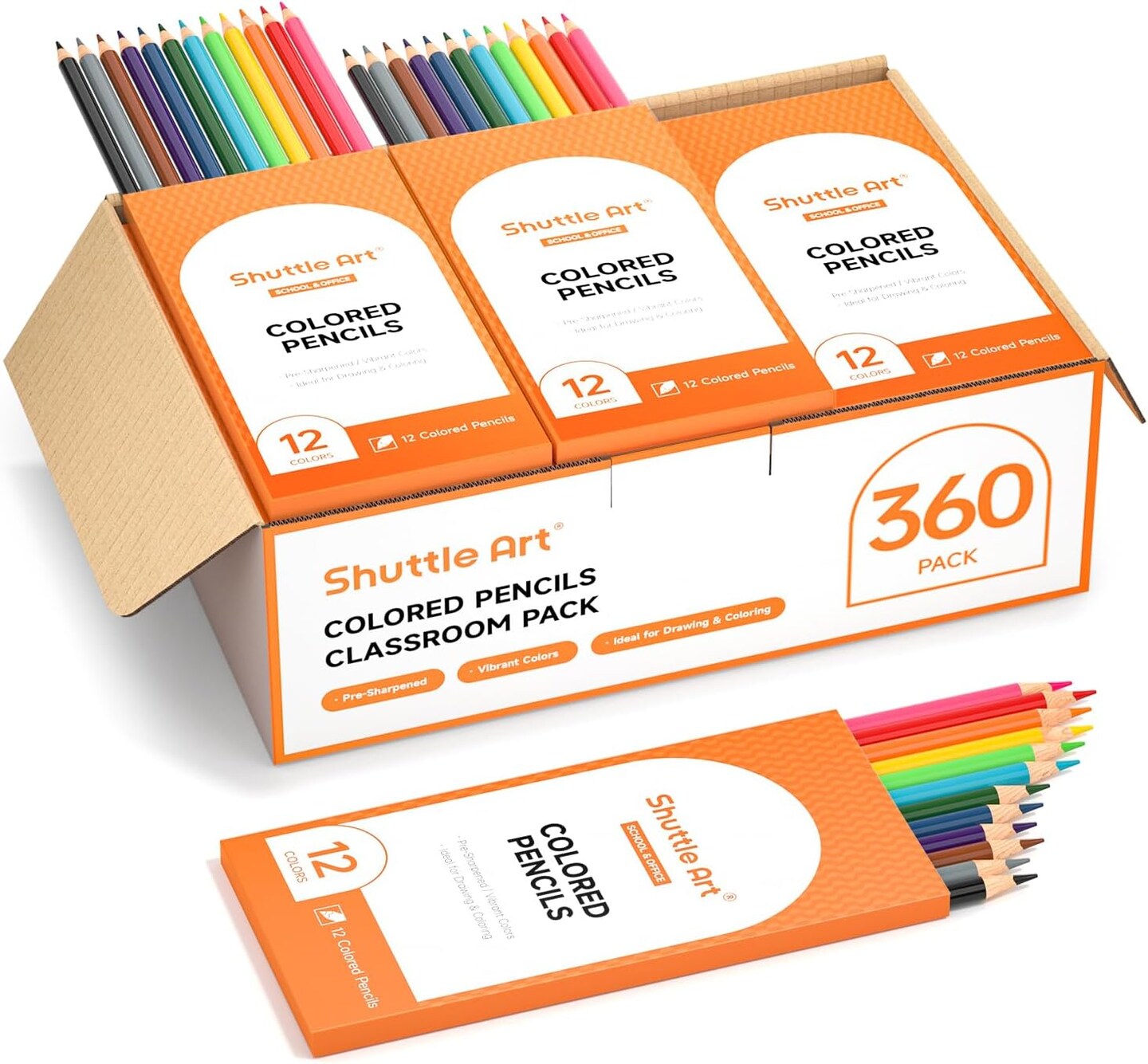 360 PCS Colored Pencils Bulk, 12 Assorted Colors, Pack of 30, Break ...