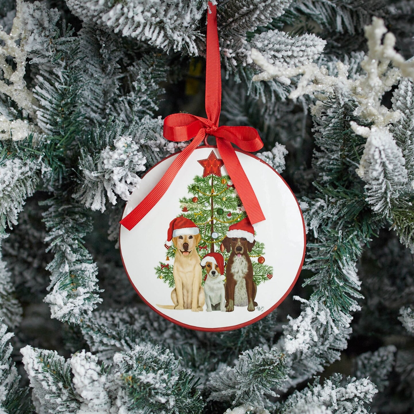 Melrose Dog with Tree Christmas Disc Ornaments - 6" - 12ct | Michaels
