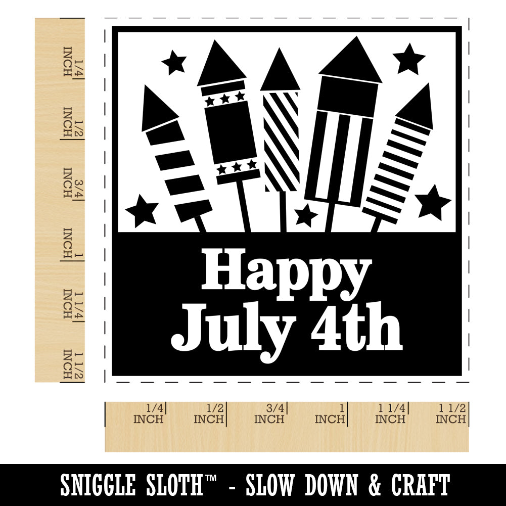 Happy July 4th Independence Day With Fireworks Self-Inking Rubber Stamp ...