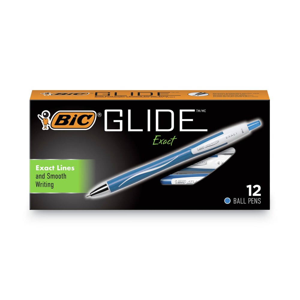 BIC Fine 0.7 mm GLIDE Exact Retractable Ballpoint Pen - Blue Ink, Blue ...
