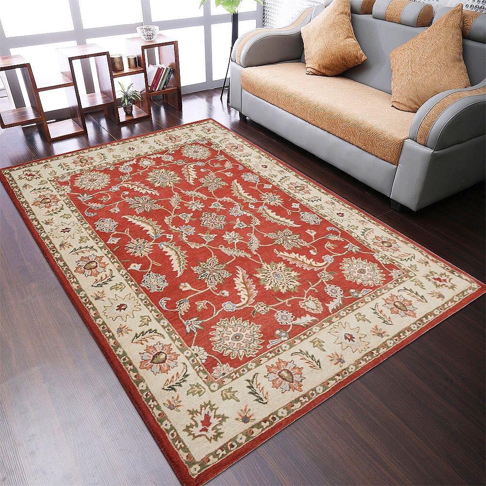 Hand Tufted Wool Area Rug Red Beige K00106 Eco-Friendly Soft High-Pile ...