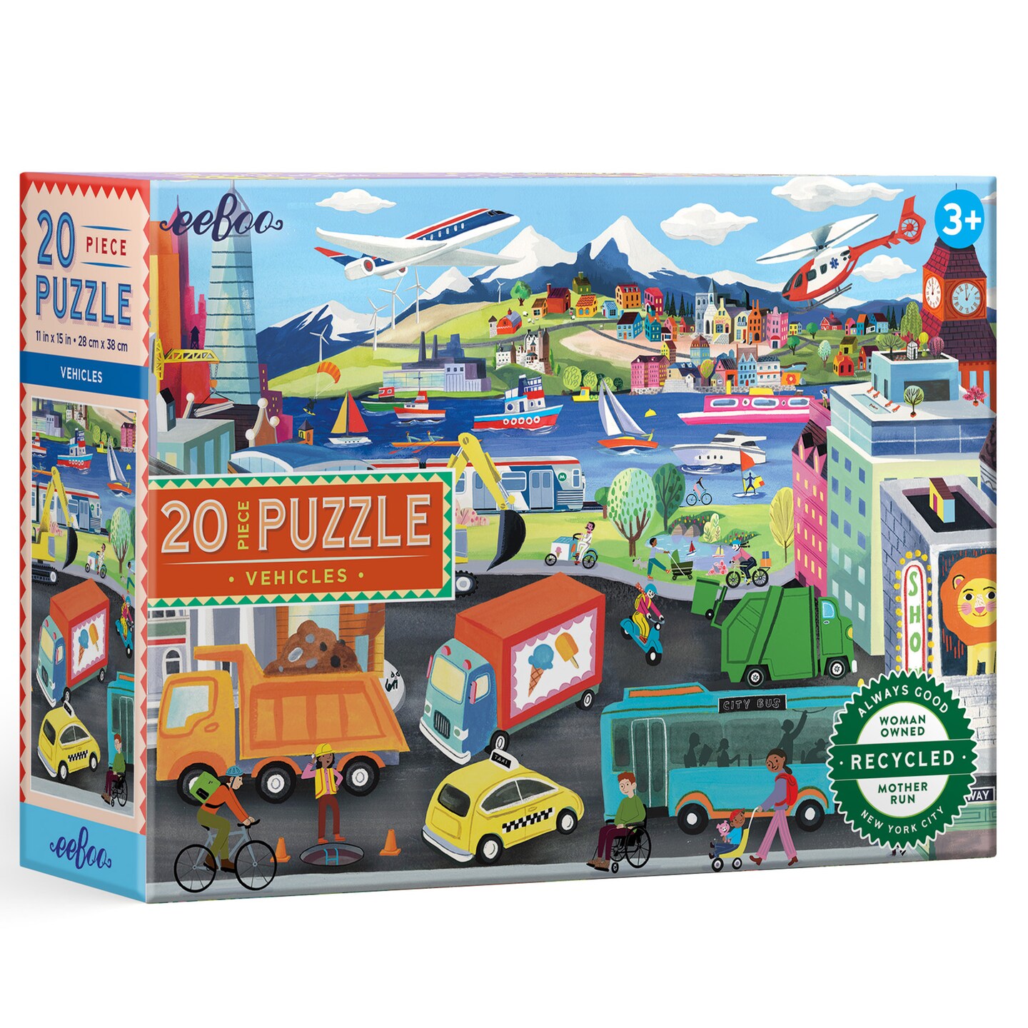 eeBoo Vehicles 20 Piece Puzzle for Kids, 15" x 11" once completed, 3 ...