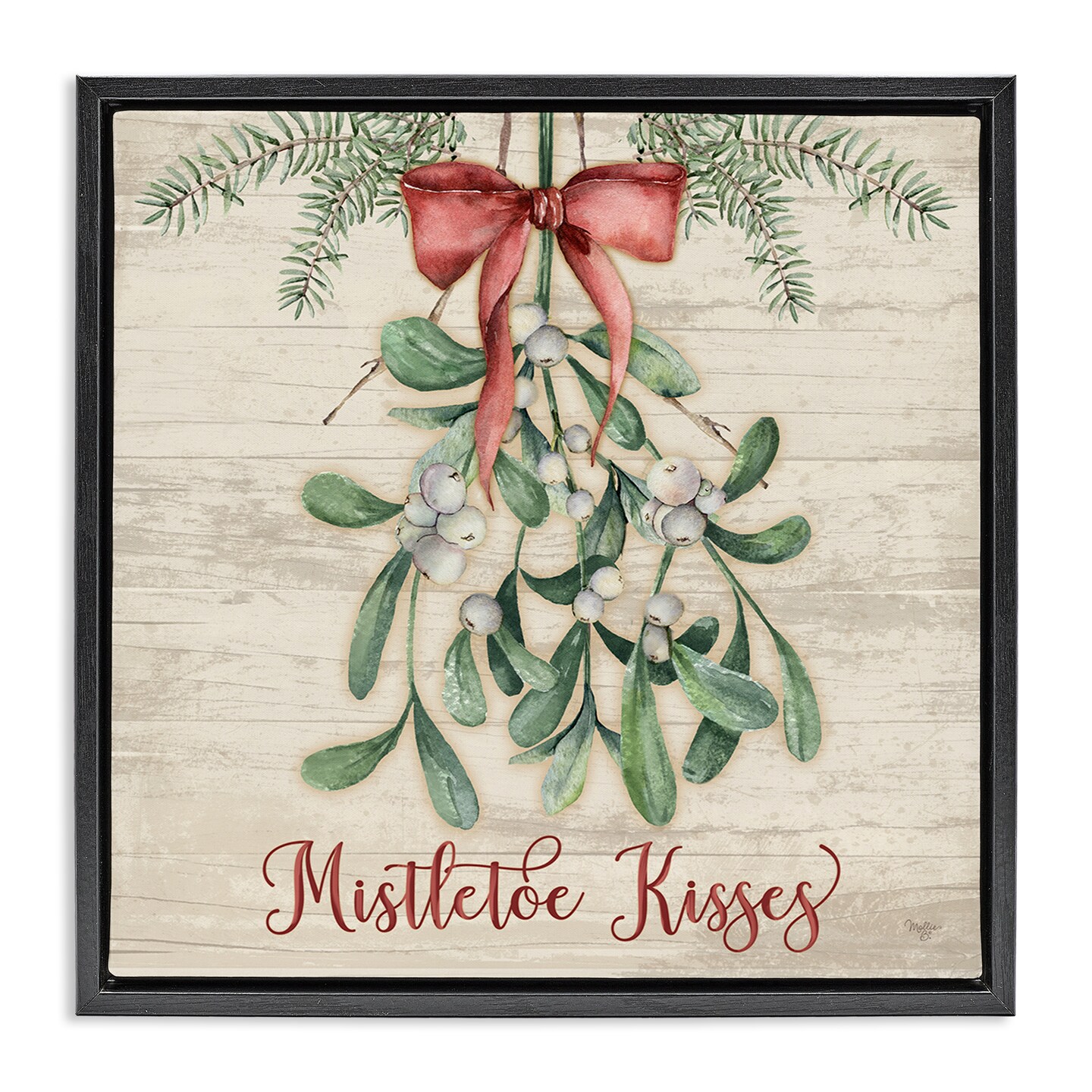 Stupell Industries Rustic Mistletoe Kisses Floating Frame Design by ...