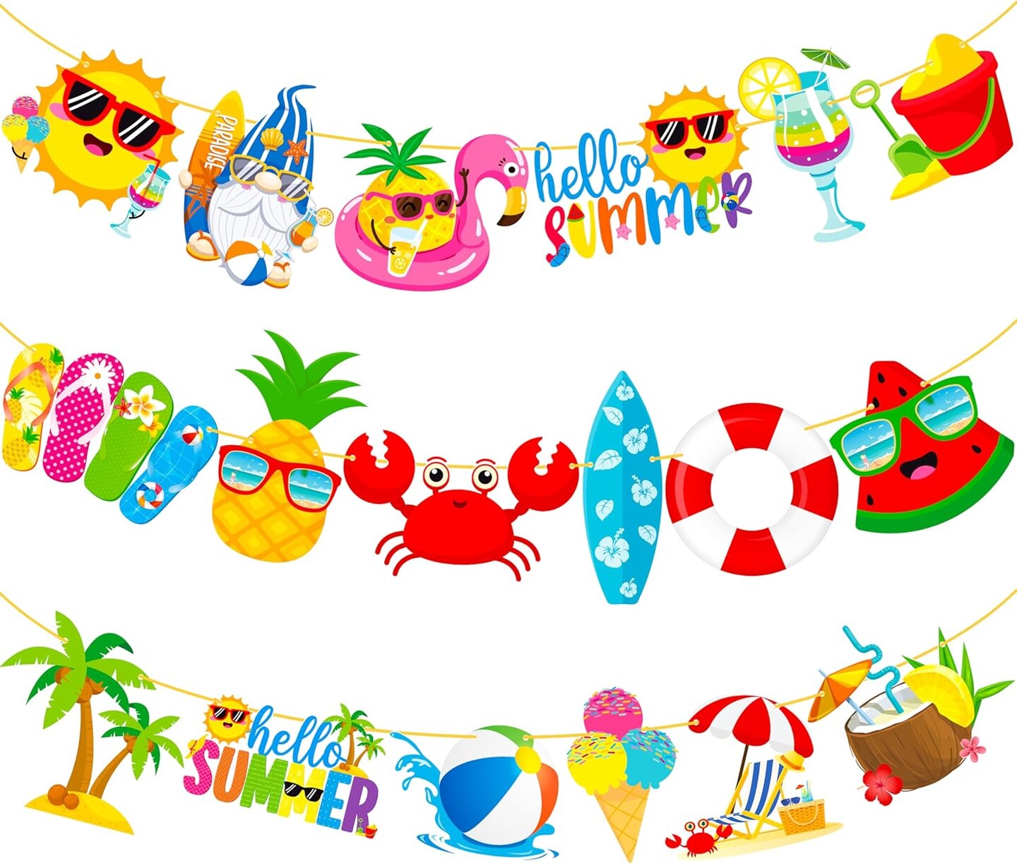 2pcs Summer Beach Pool Party Banners Hello Summer Party Decorations ...