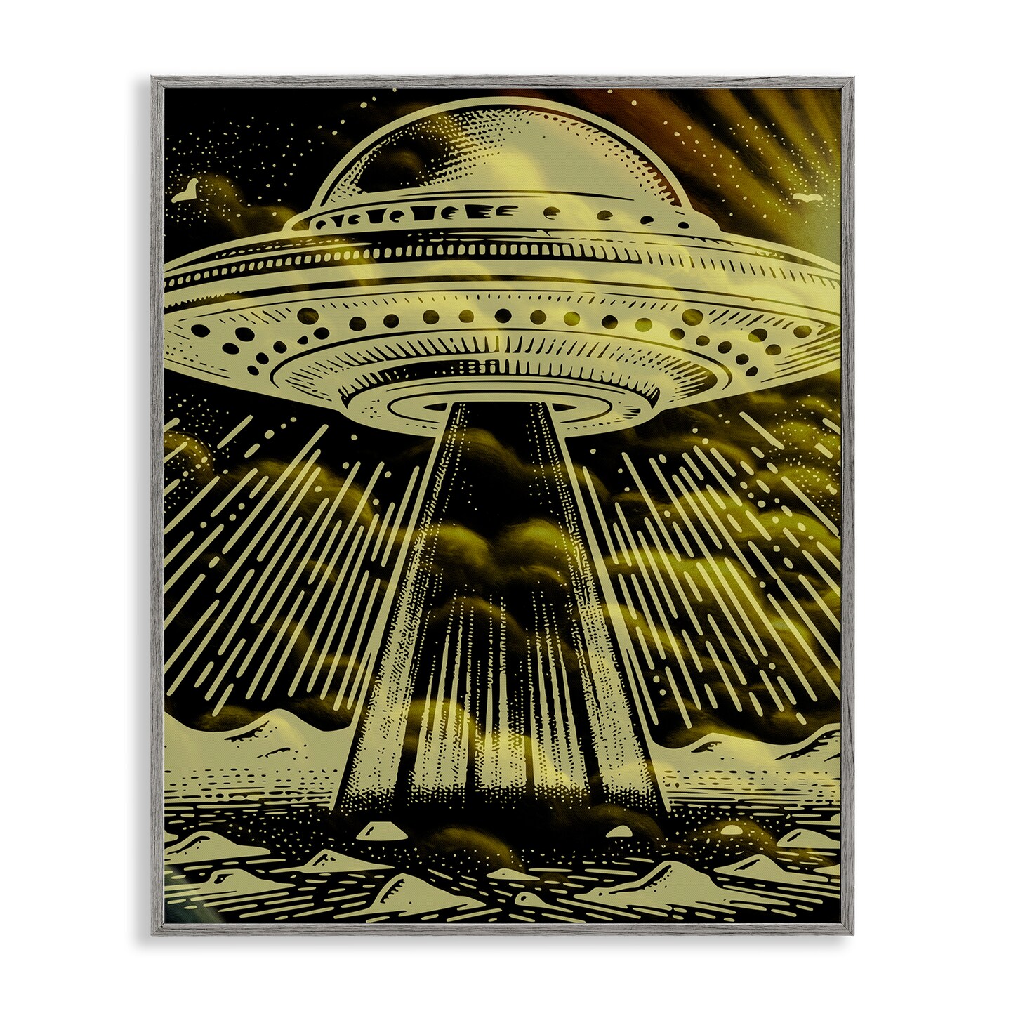 Stupell Industries Mysterious Alien UFO Framed Giclee Design by Jesse ...