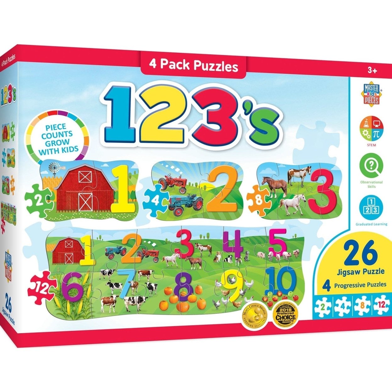 Educational 4-Pack Jigsaw Puzzles For Kids Age 3+ Numbers Farm Theme ...