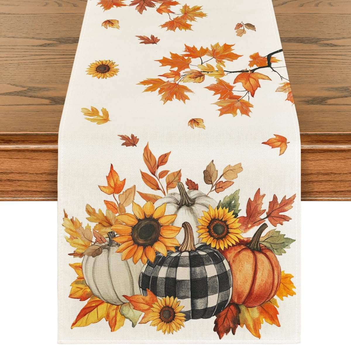 Maple Leaf Pumpkins Sunflowers 210 GSM Fall Table Runner,13x72 Inch ...