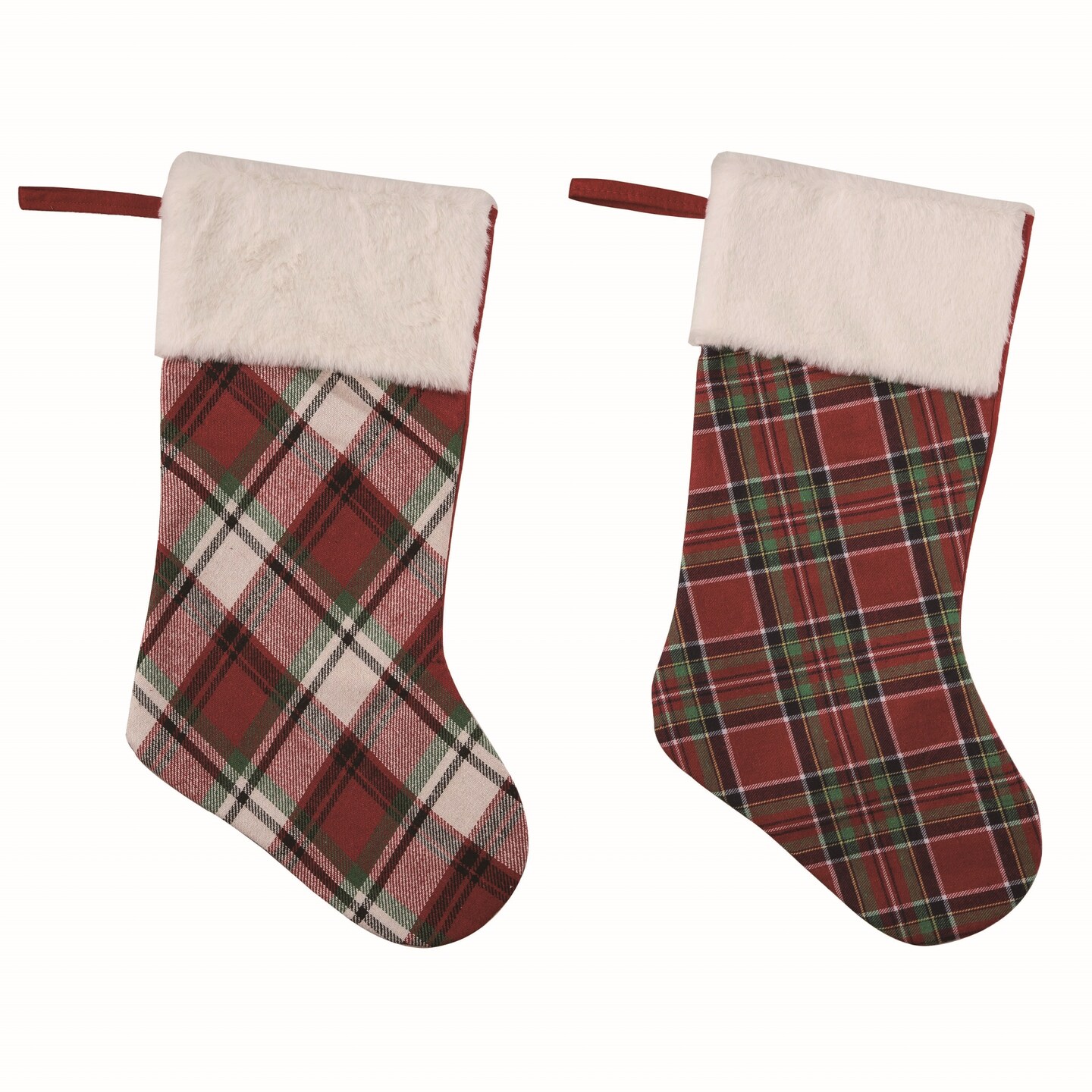 Fabric Plaid Stocking Set of Two Christmas Decorations, Color: Multi ...