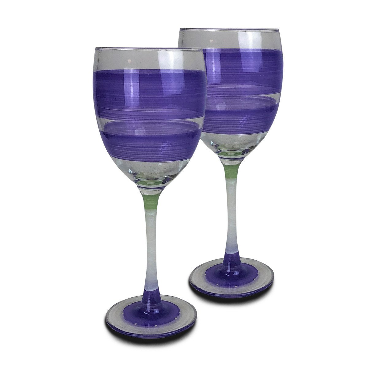 Hand Painted Glassware Cape Cod Cottage Stripe Purple Wine Set Of 2 ...