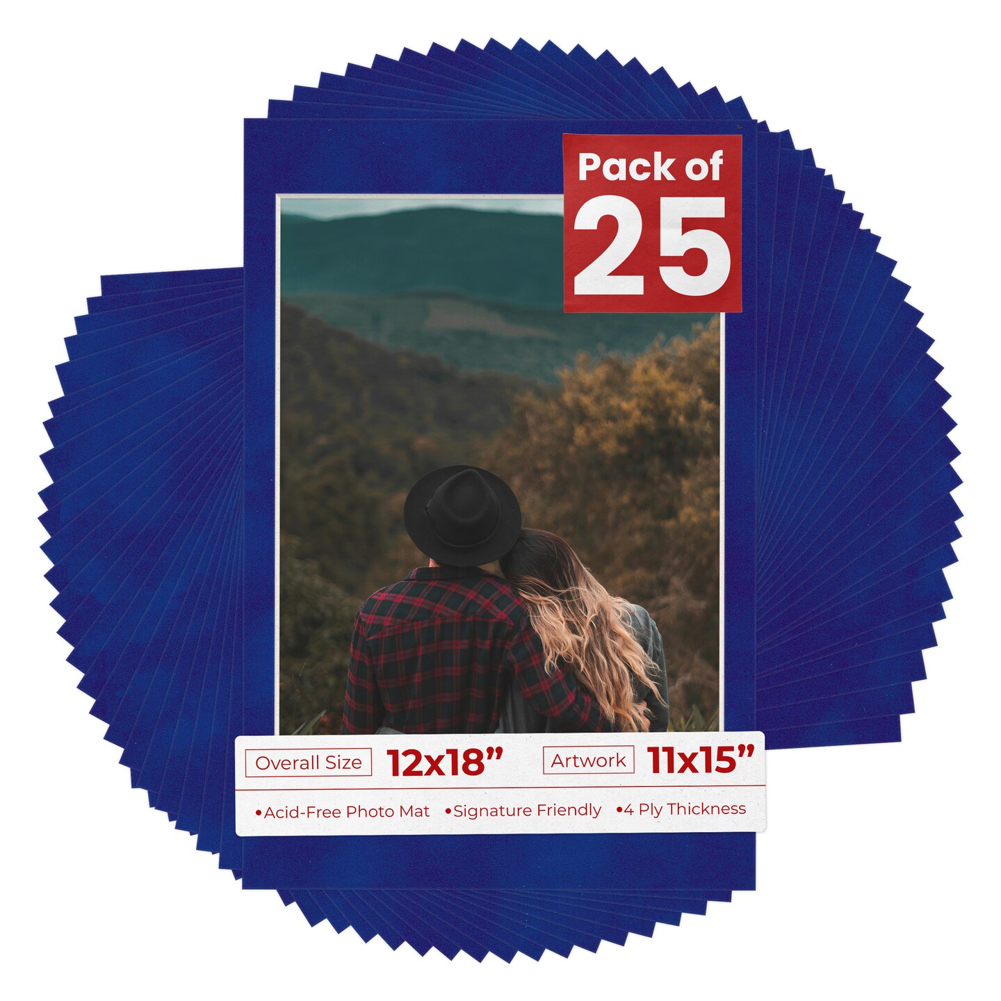 Royal Blue Suede Mat Board for 12x18 Frames - Fits 11x15 Photos, Color ...
