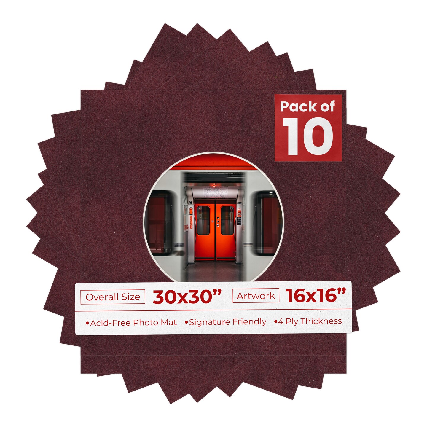 Dark Red Suede Mat Board for 30x30 Frames - Circle Opening for 16x16 ...
