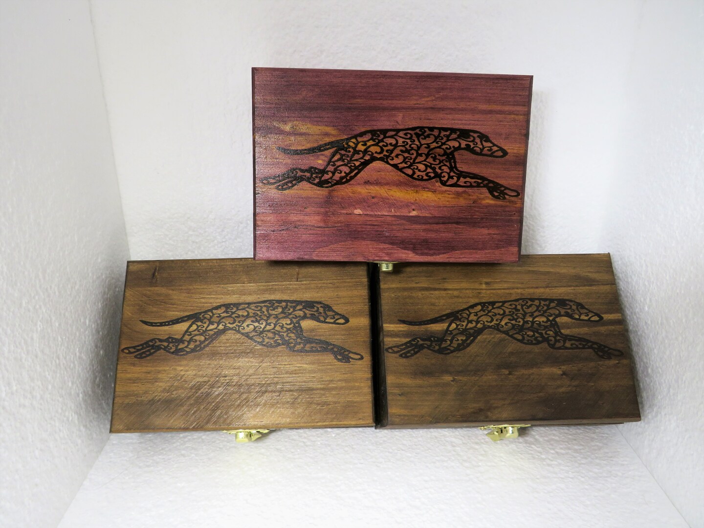 Greyhound Box, Stained Wood Burn, Wood Trinket Box, PICK ONE ...