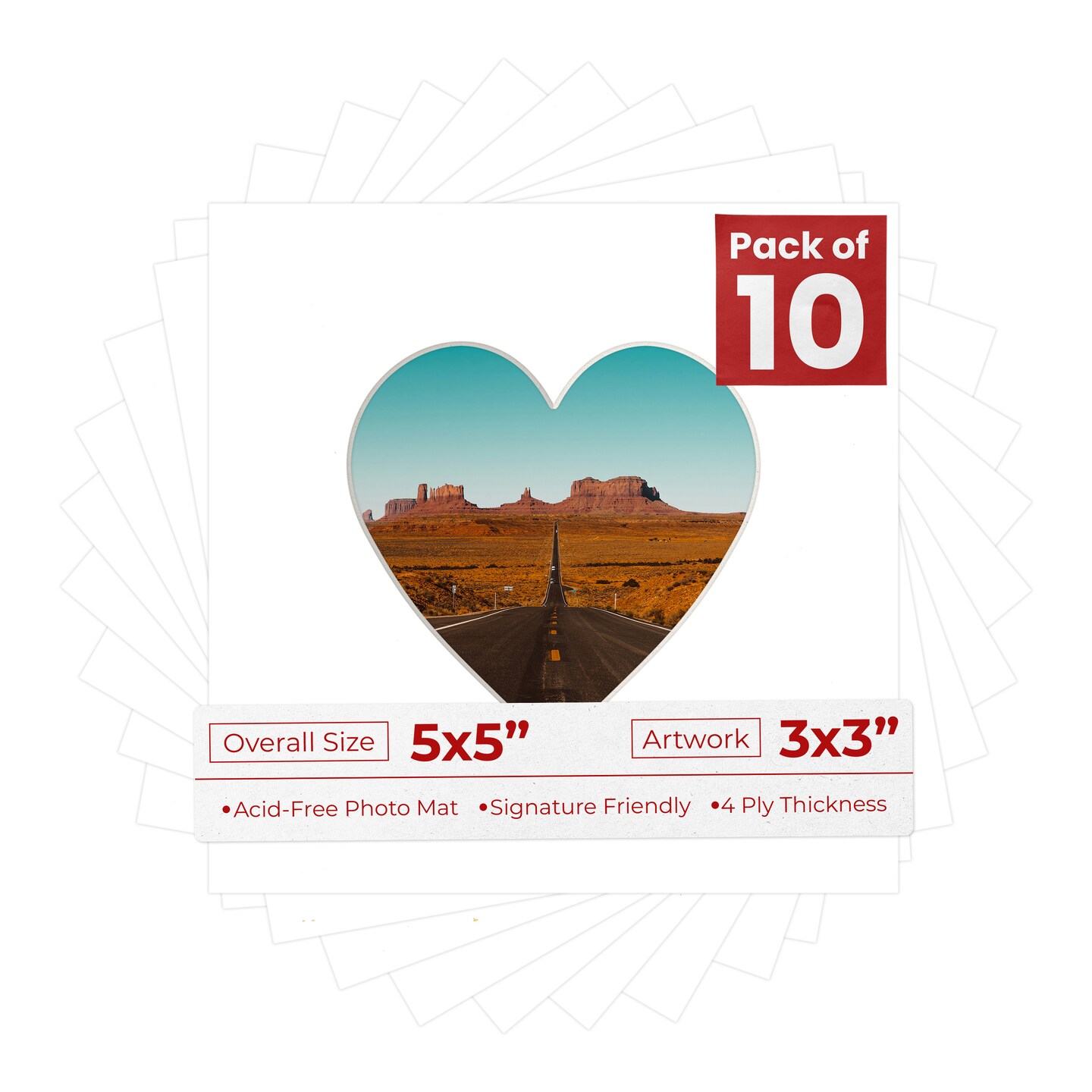 Textured White Mat Board for 5x5 Inch Frames - Heart Opening for 3x3 ...