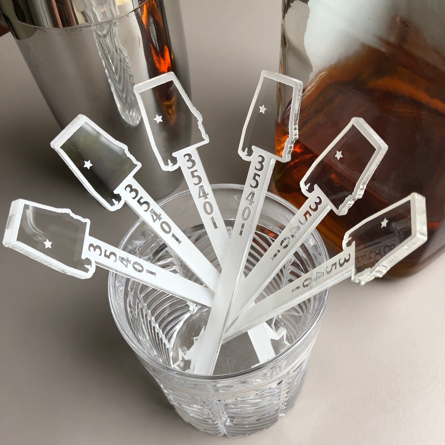 State Map Swizzle Sticks with Heart or Star Place Marker and Zip Code ...