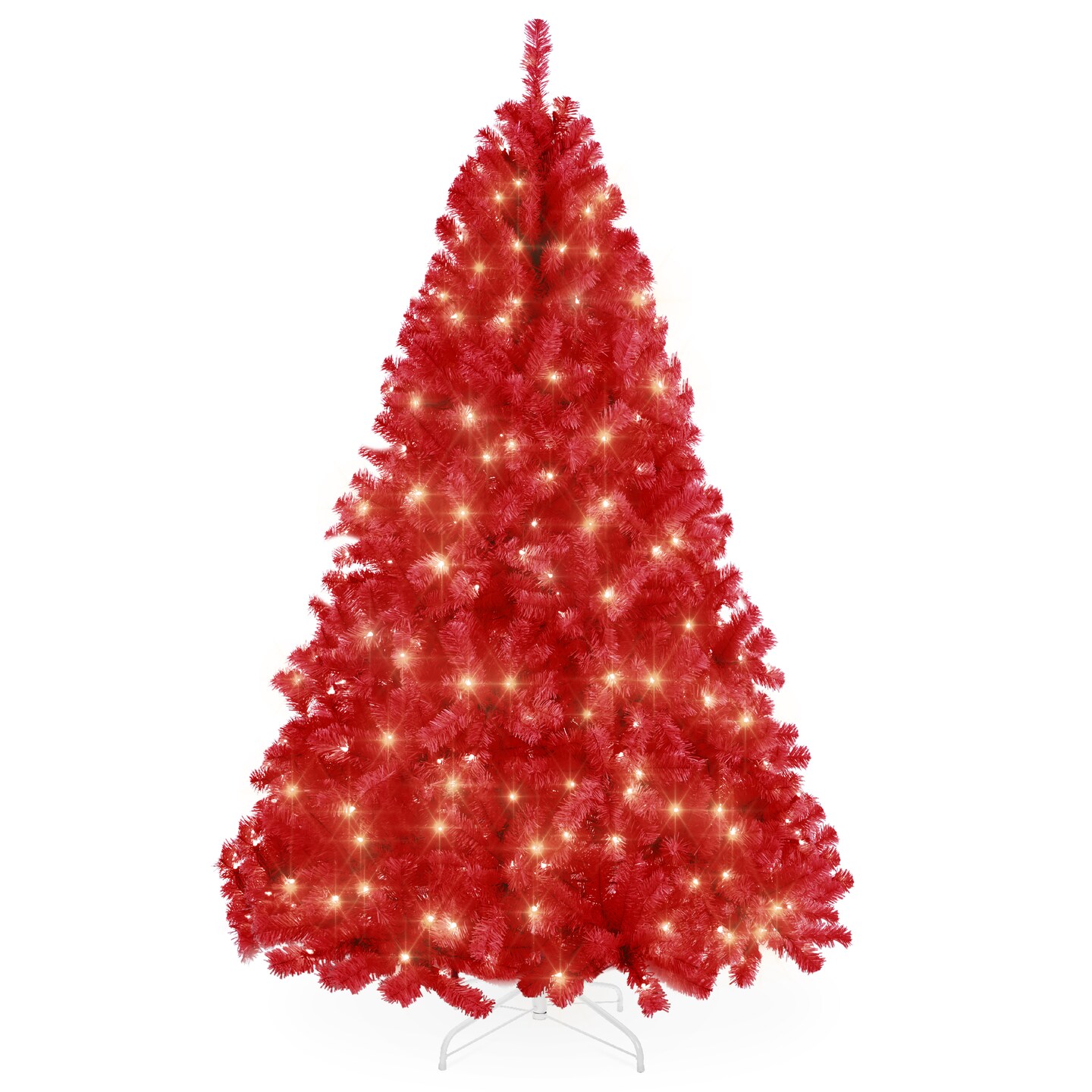 Best Choice Products Pre-Lit Red Christmas Tree, Artificial Full ...