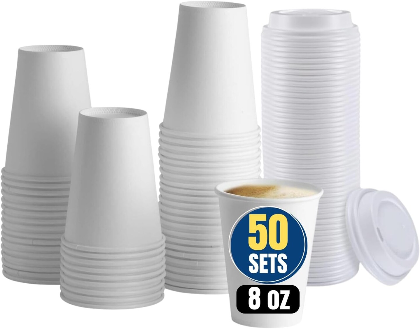 8 oz Coffee Cups With Lids Disposable Paper Coffee Hot Cups (50 Cup ...