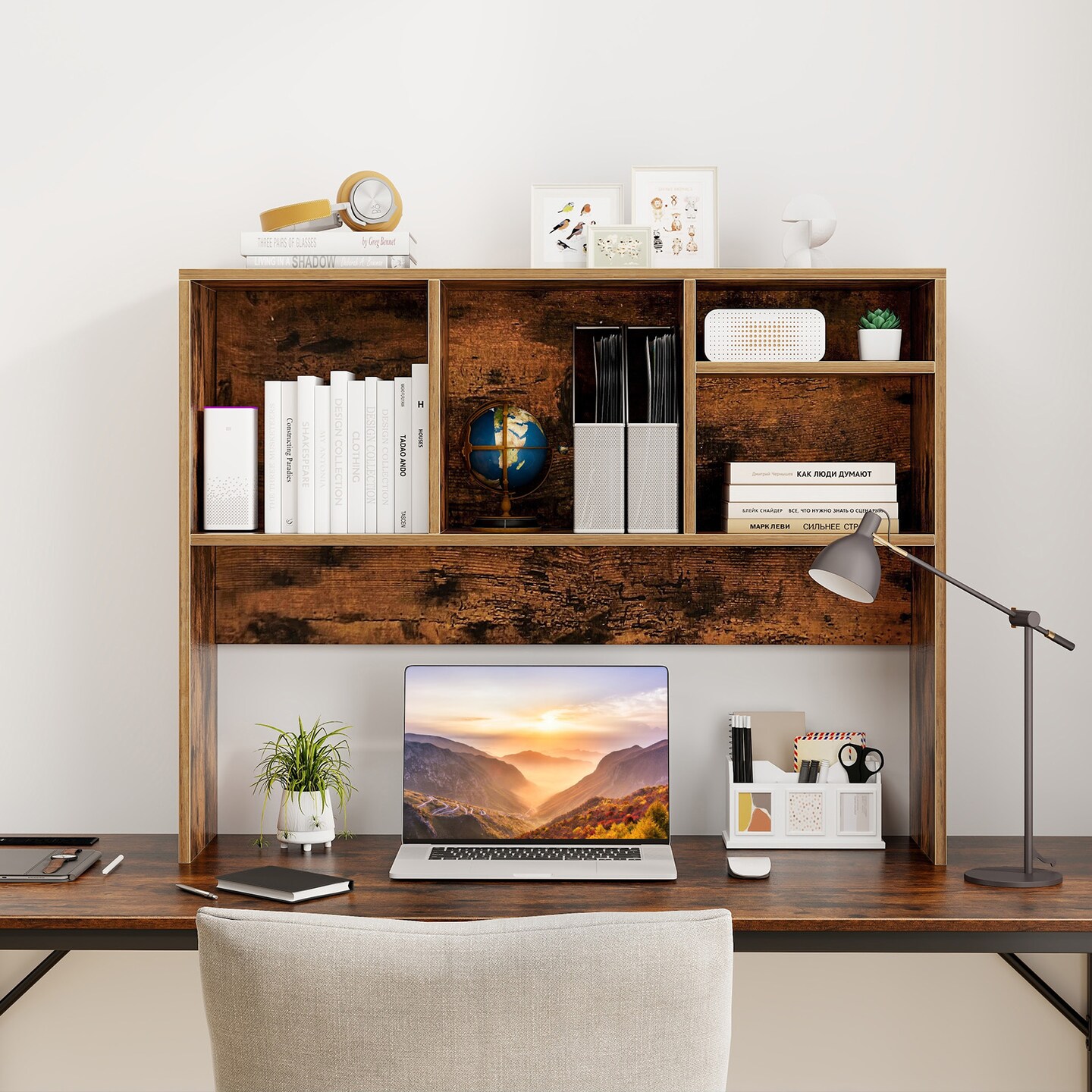 36-Inch Space-Saving Coffee Tabletop Shelf with 4 Storage Cubes and ...