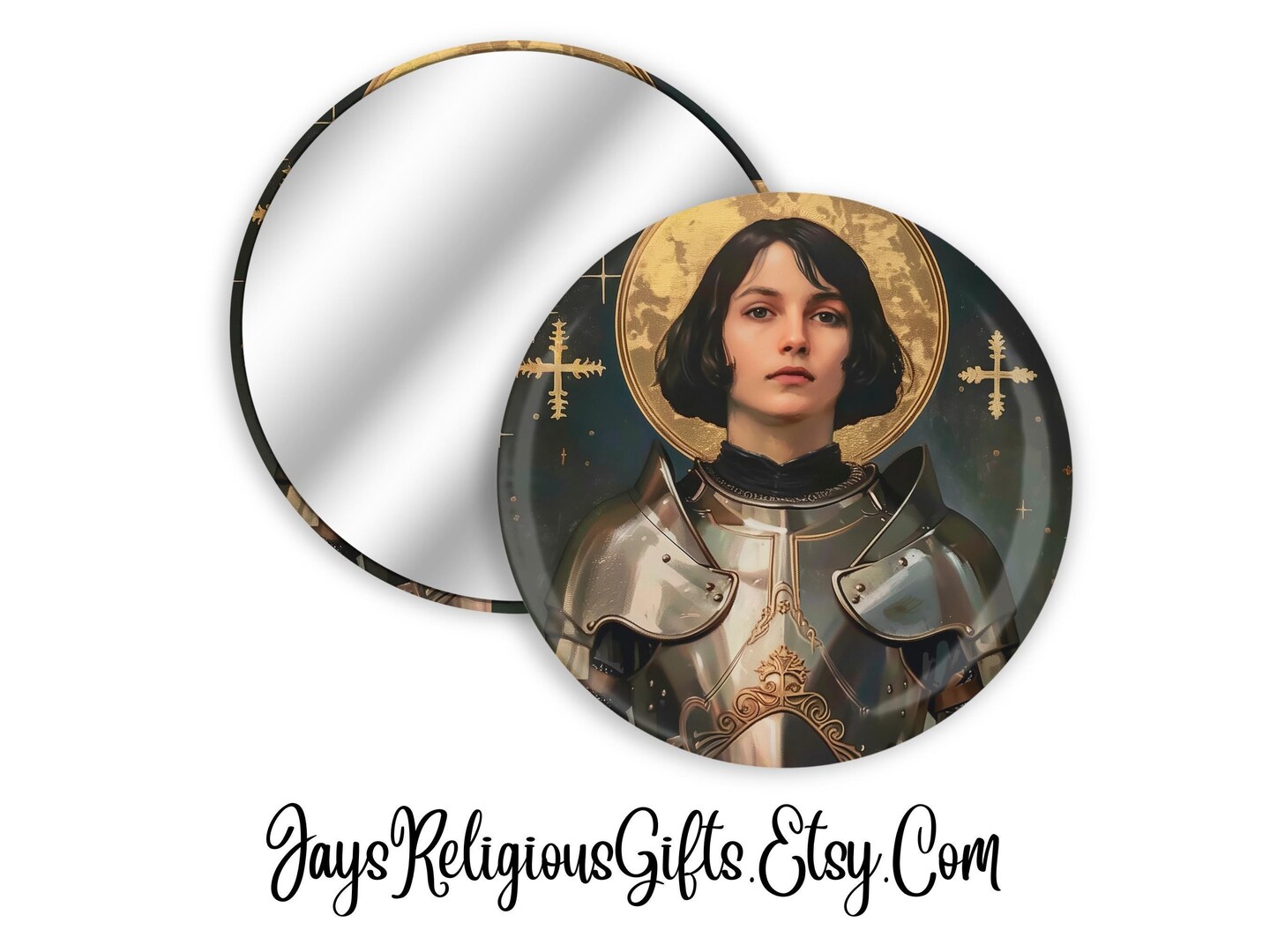 Joan of Arc Large Mirror with Velvet Pouch - Catholic Pocket Mirror ...