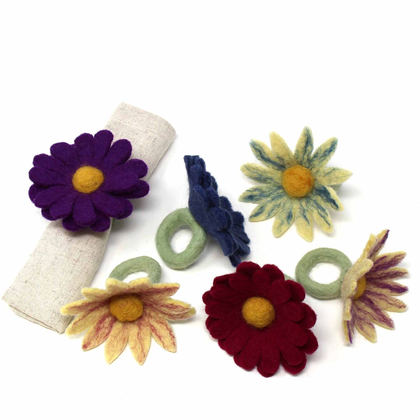 Handmade Felt Napkin Rings Set of 6 Assorted Daisies Fall Decor | Michaels
