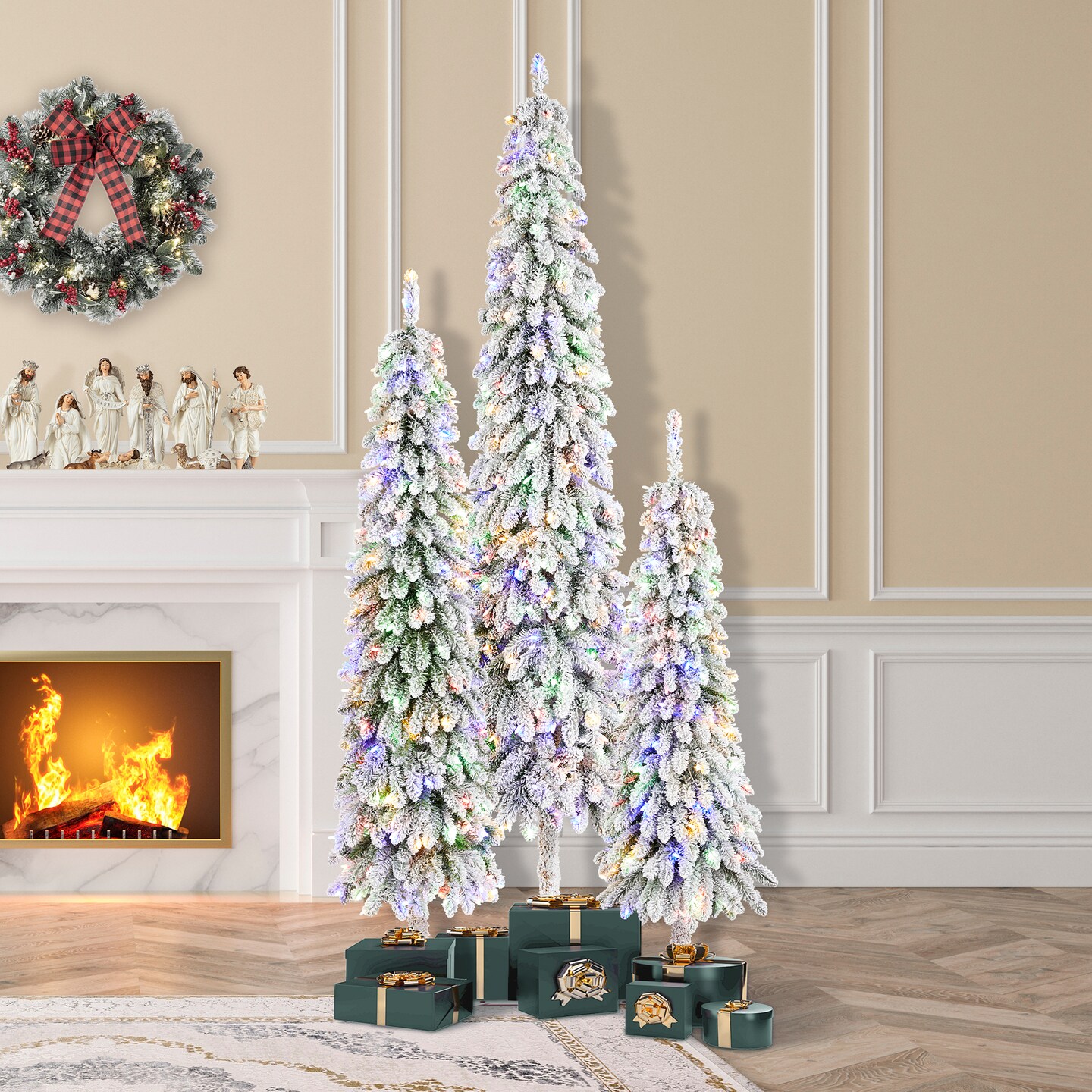 Set of 2/3 4.5/6/7.5FT Flocked Artificial Christmas Tree with C3 Clear ...