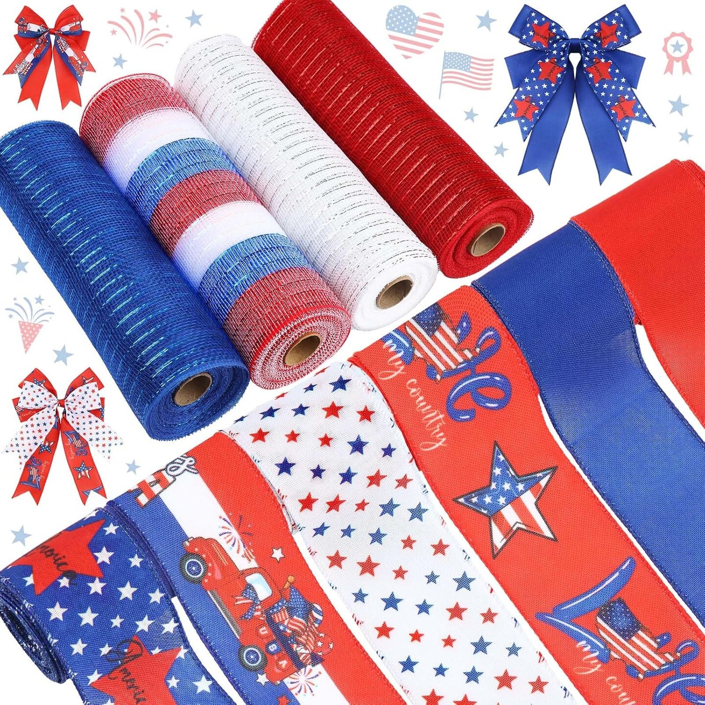 10 Pcs 4th of July Patriotic Ribbons Yards Patriotic Burlap Wired Edge ...