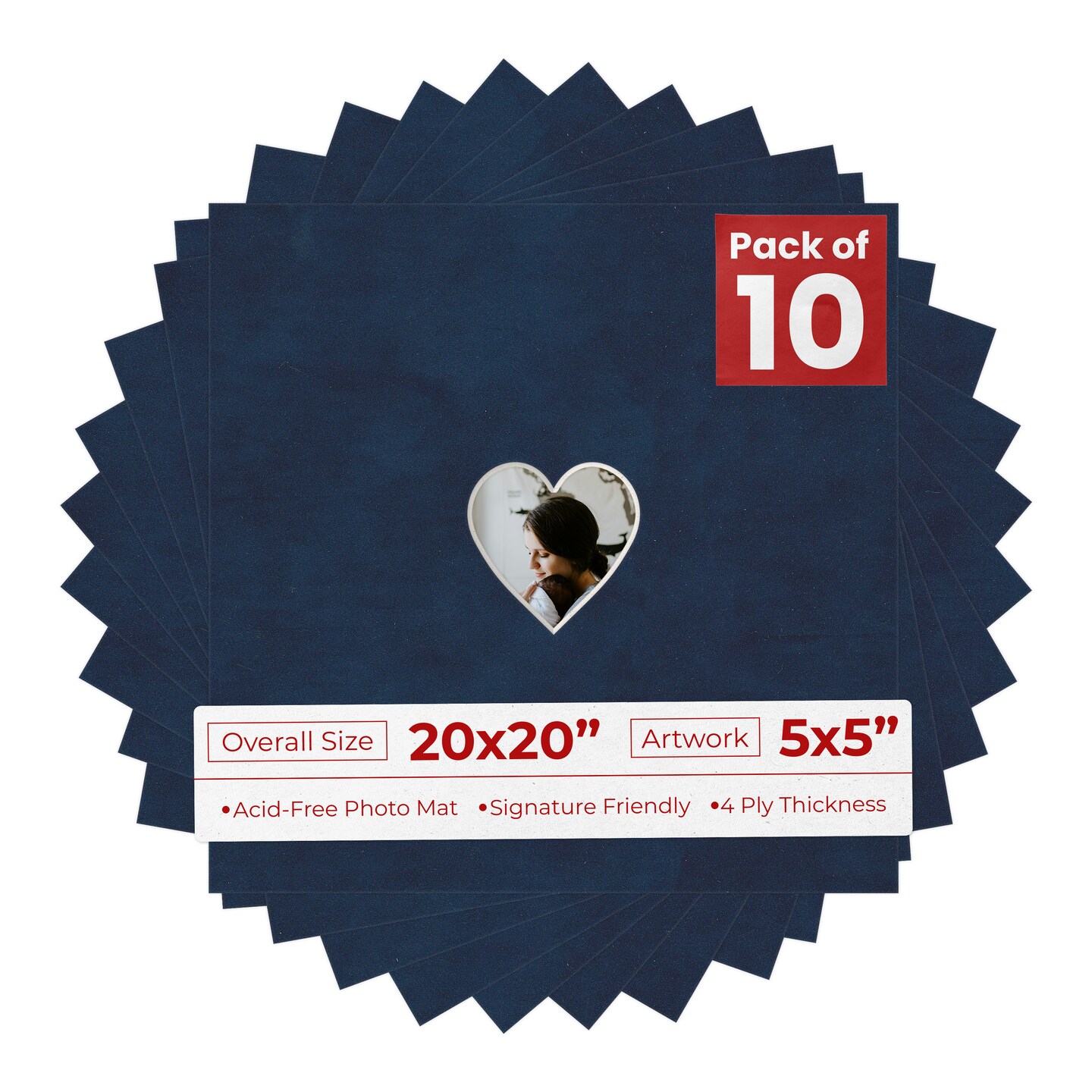 Navy Suede Mat Board for 20x20 Frames - Heart Opening for 5x5 Photos ...