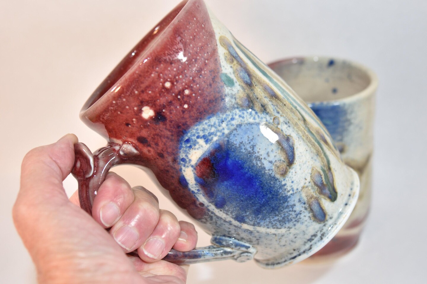 Extra Large 25 Ounce Shino Glazed Pottery Mug. Stoneware Coffee Cup ...