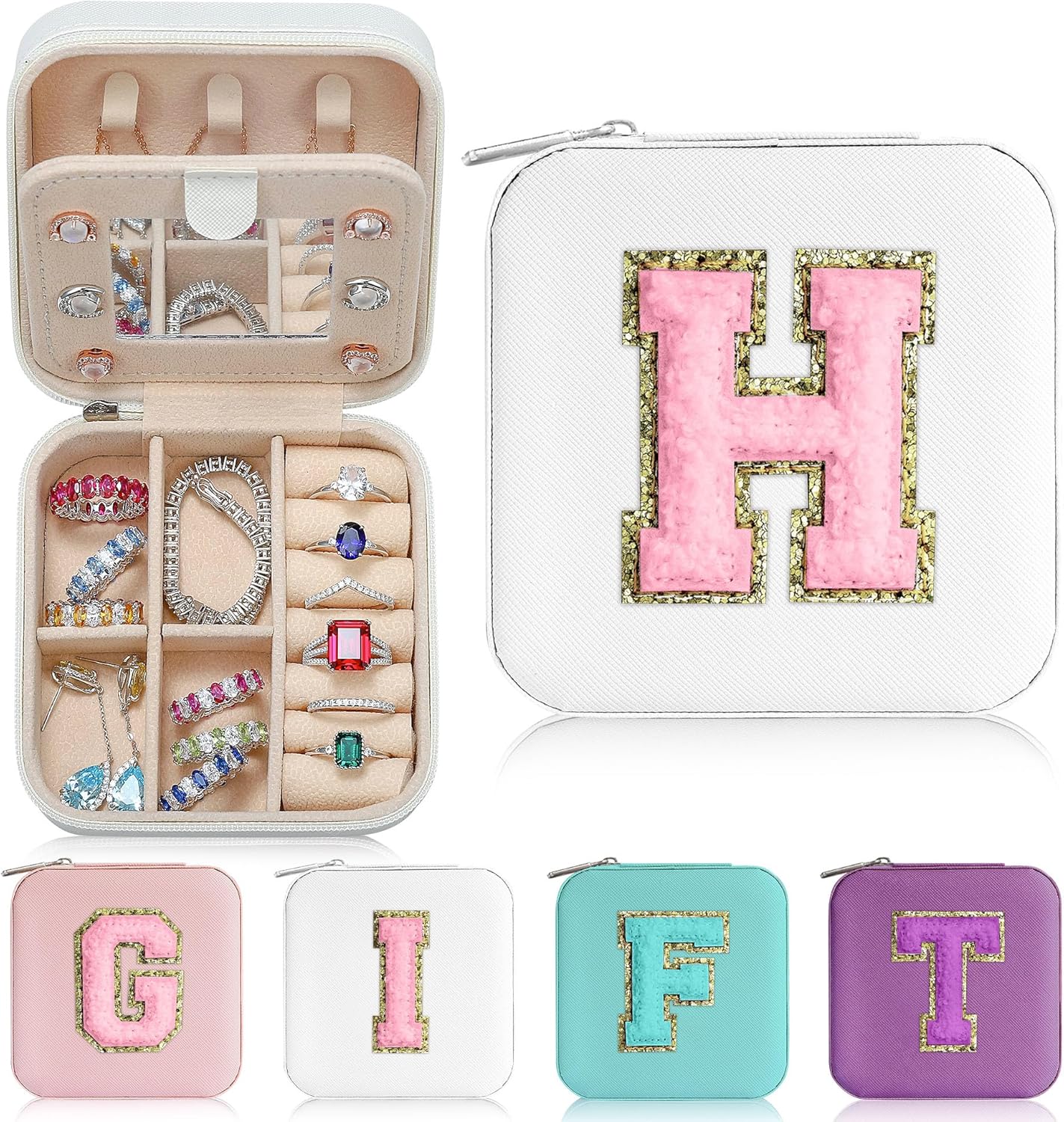 Jewelry Case for Women Girls, H Initial Jewelry Boxes | Small Jewelry ...