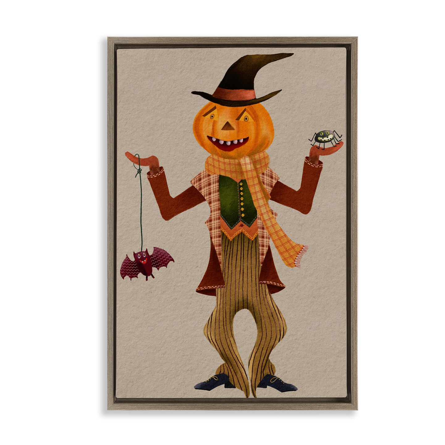Halloween Scarecrow & Bat Floating Frame Canvas Art | Michaels