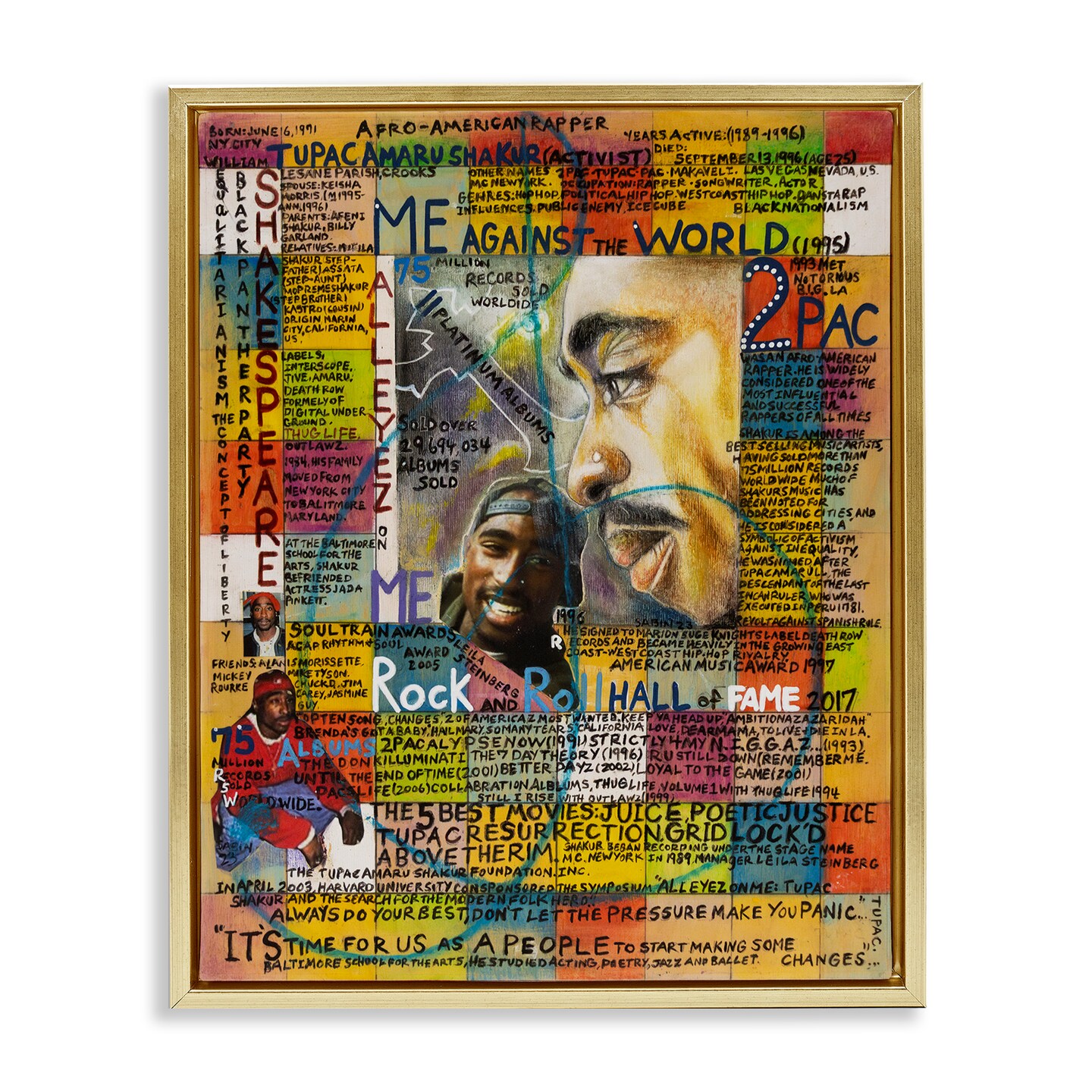 Stupell Industries Tupac Musician Collage Framed Floater Canvas Wall ...