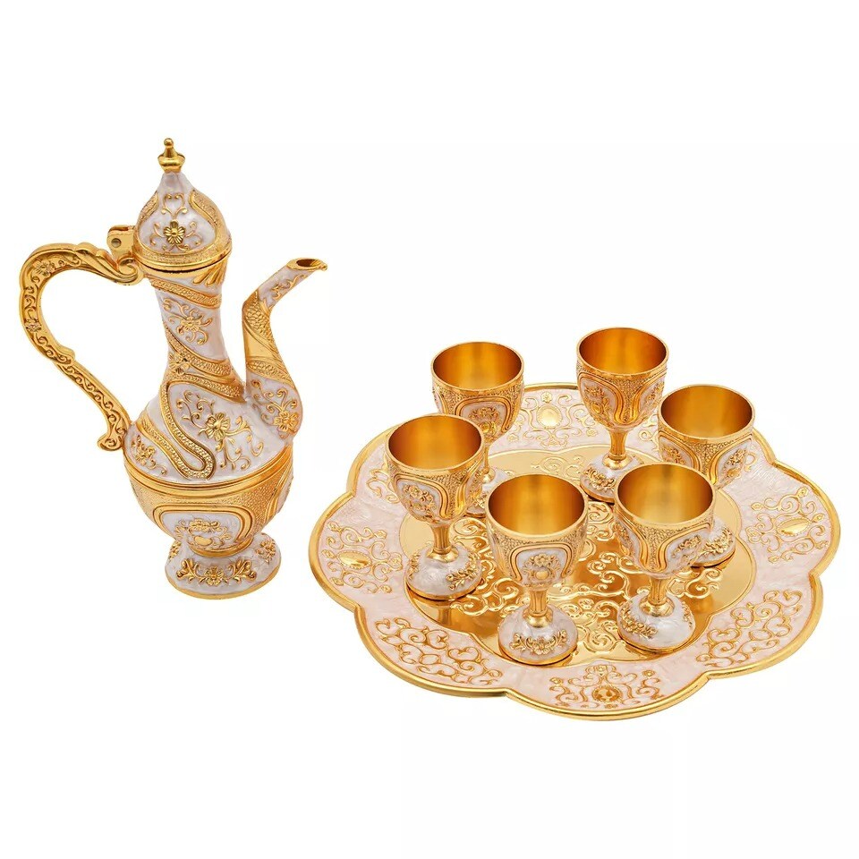 European Golden Wedding Gift Teapot Tea Tray Set with 6 Cups for ...