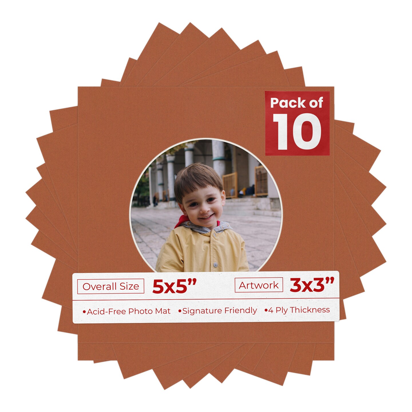 Terracotta Red Mat Board for 5x5 Inch Frames - Circle Opening for 3x3 ...