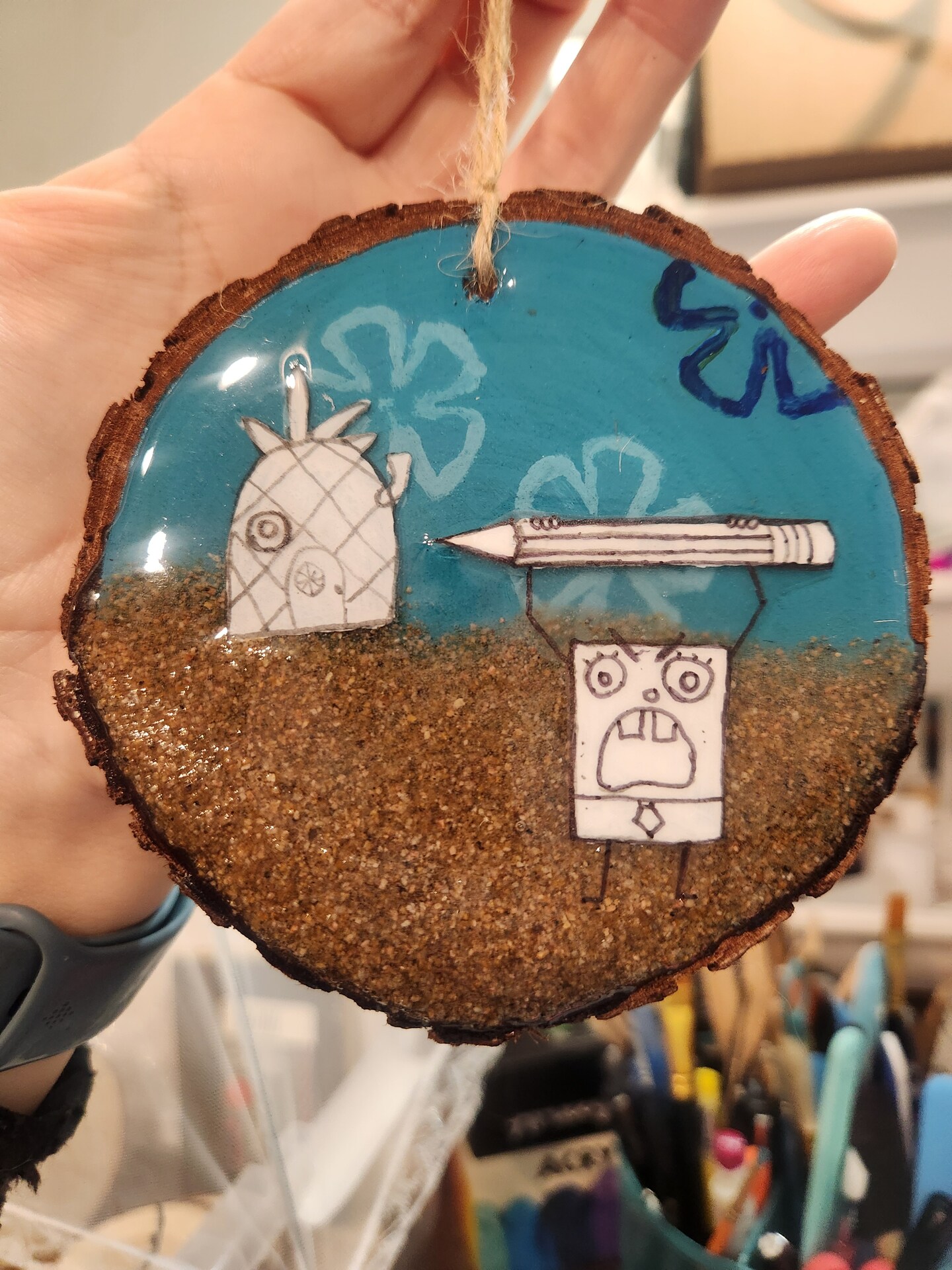 Original Hand-Drawn Underwater Resin Art on Wood– Mixed Media Ocean ...