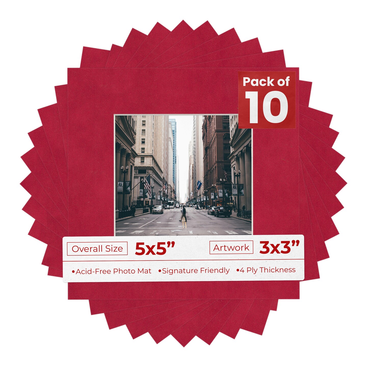 Red Suede Mat Board for 5x5 Inch Frames - Fits 3x3 Photos, Color: Red ...