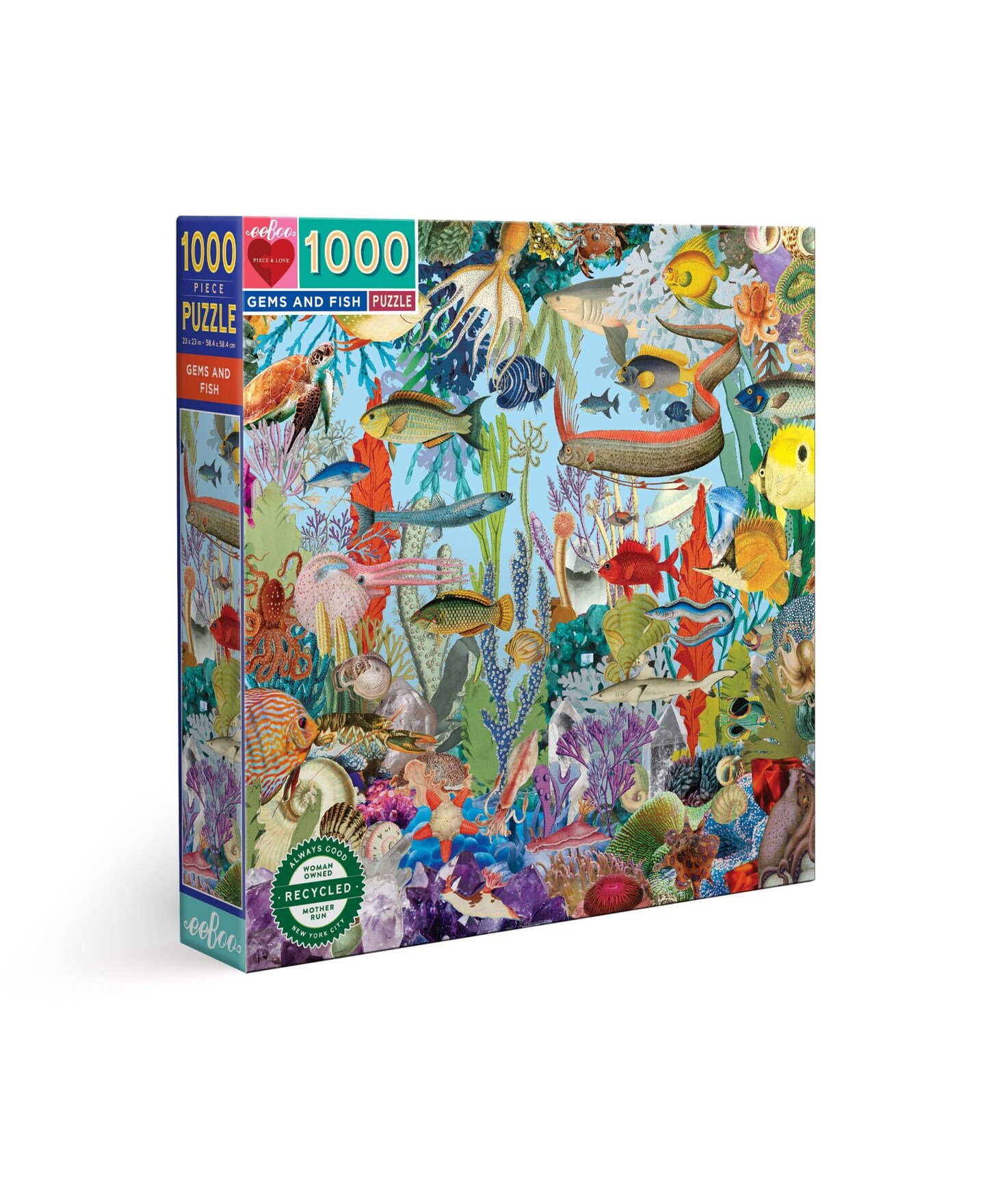 eeBoo Piece and Love Gems and Fish 1000 Piece Square Jigsaw Puzzle, 23 ...