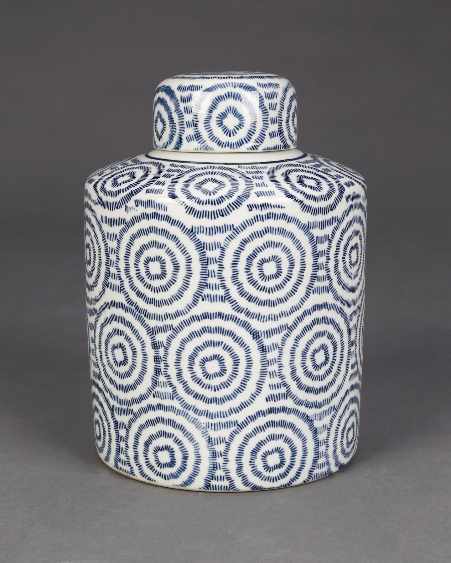 AA Importing Blue and White Circles Cylindrical Jar with Lid | Michaels