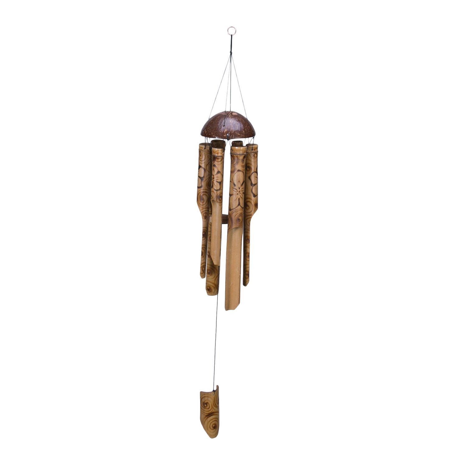 Burnt Flower Bamboo Wind Chime Coconut Top And Burnt Tropical Flower ...