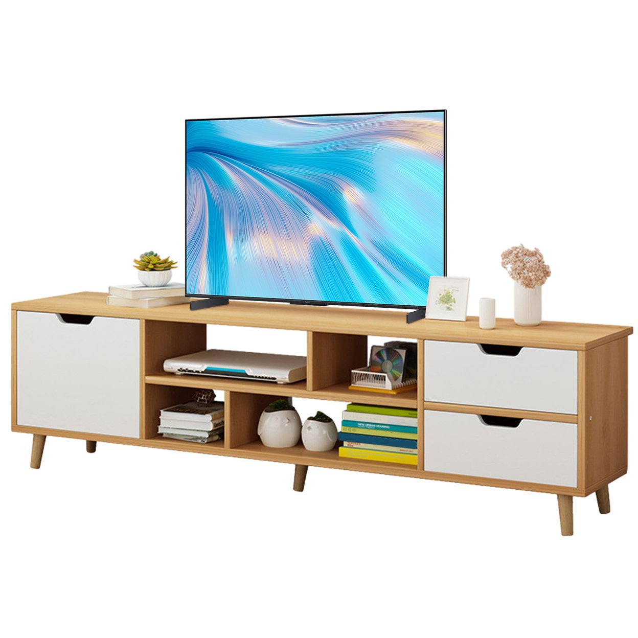 Tv Stand Media Entertainment Center With 3 Drawers And Open Shelves ...
