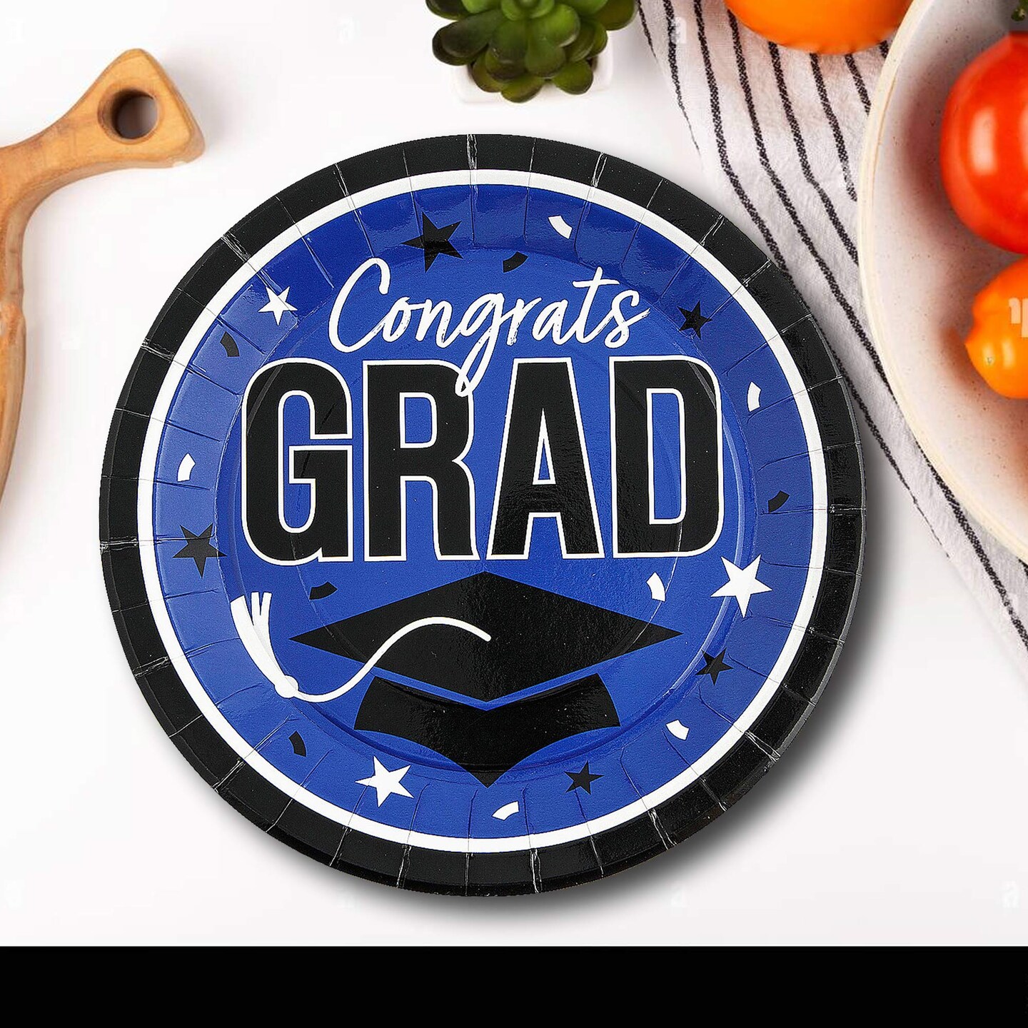 Blue 9 Inch Graduation Party Plates 25 Count with Congrats Grad Print ...