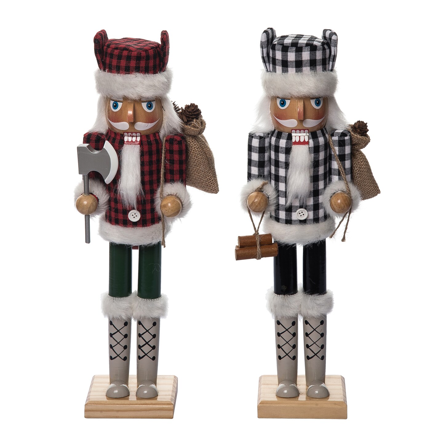 Christmas Large Wood Buffalo Check Nutcracker Set of 2 | Michaels